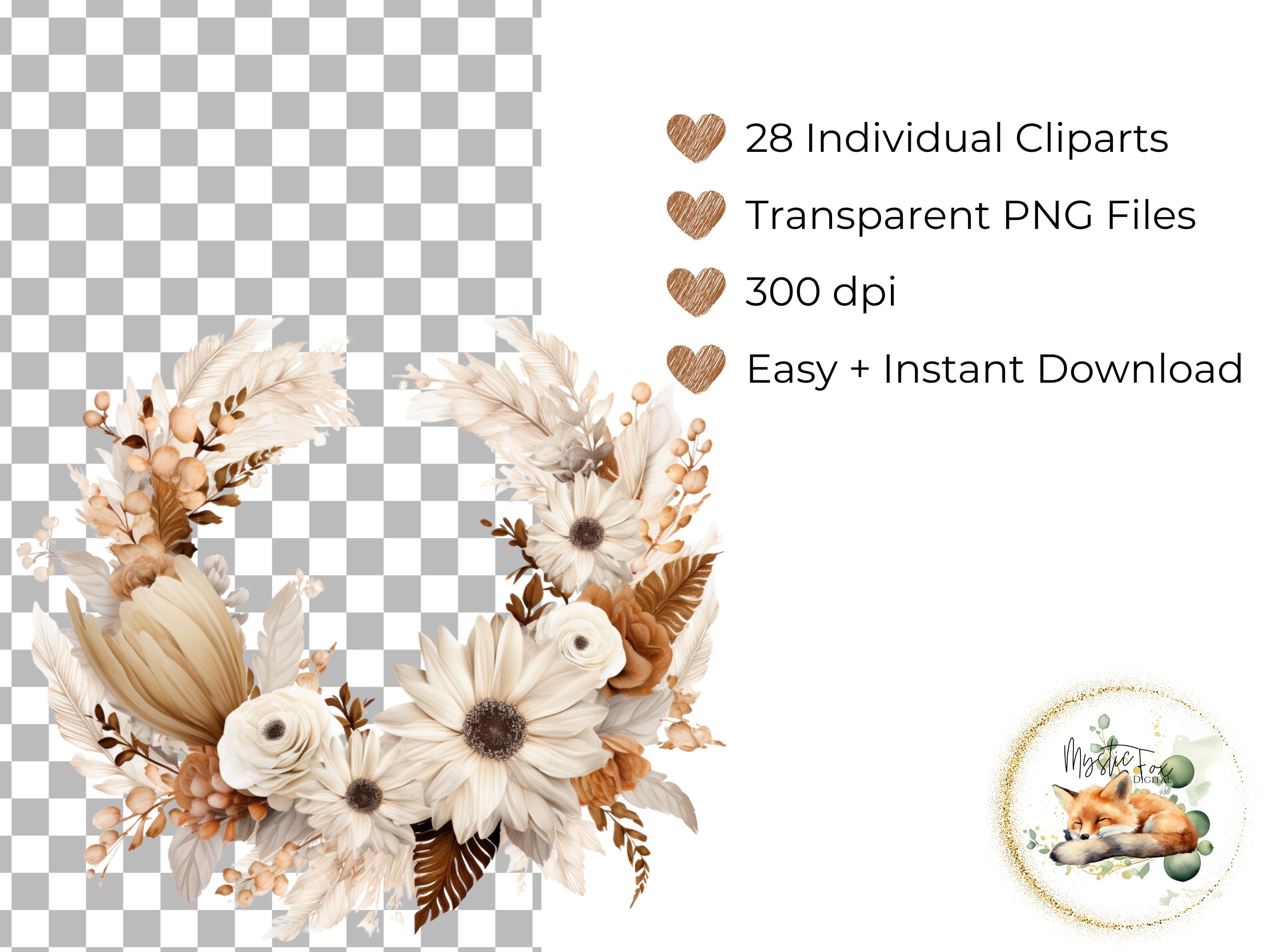 Boho Floral Wreath Clipart | Boho Floral Wreath, Feather Clipart ...