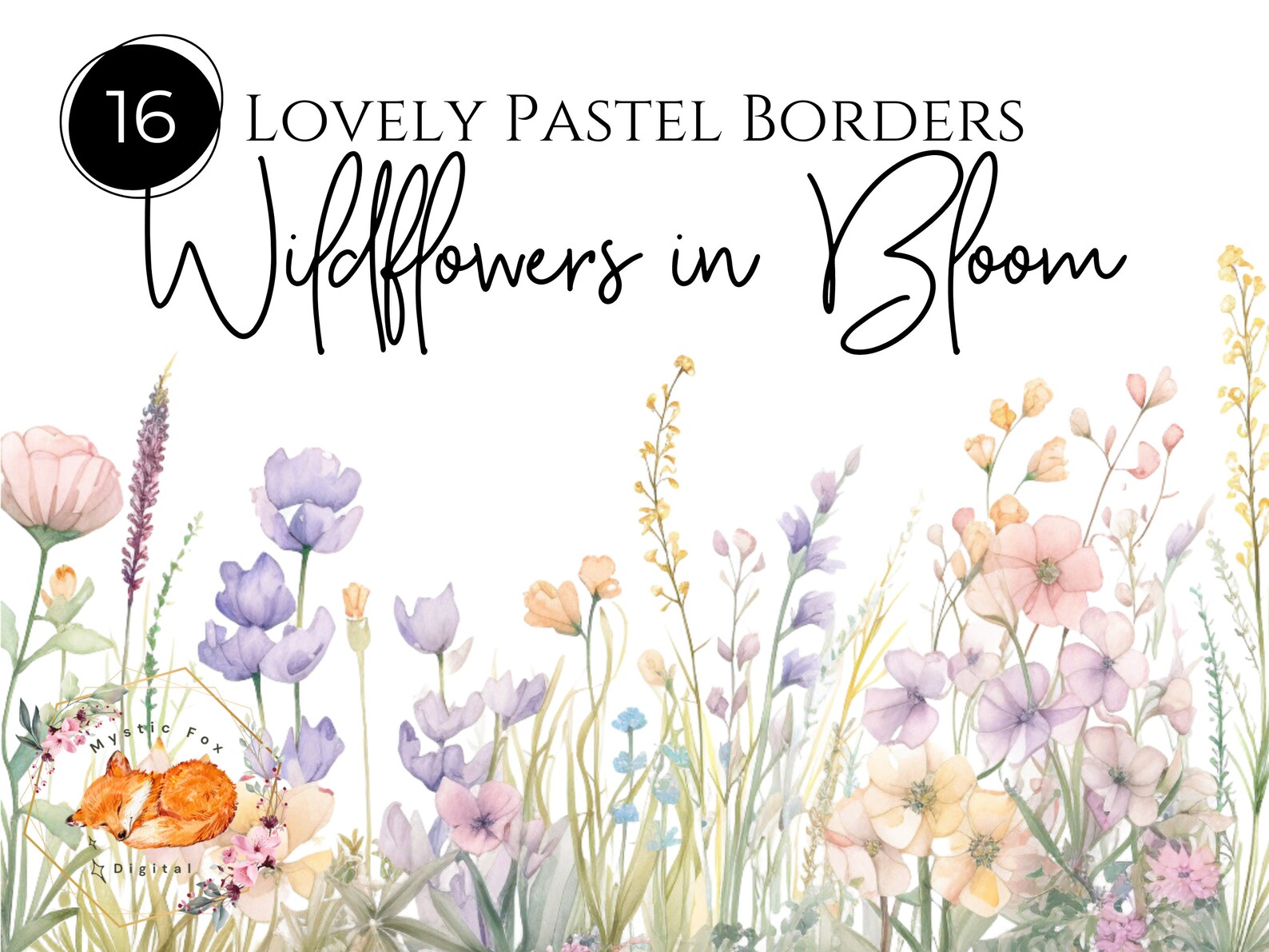 Wildflower Border Clipart, Pastel Watercolor Florals, Papercraft ...
