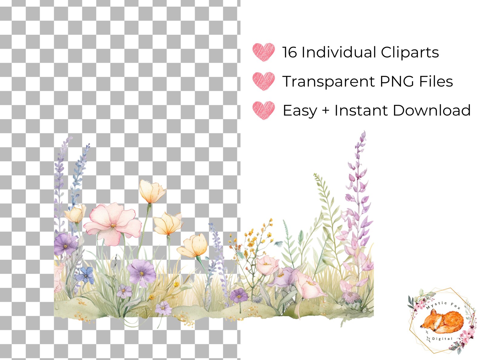 Wildflower Border Clipart, Pastel Watercolor Florals, Papercraft ...