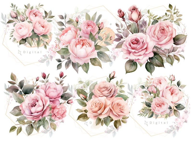 Watercolor Blush Rose Clipart, Pink Rose Clipart, Pink Rose Png ...