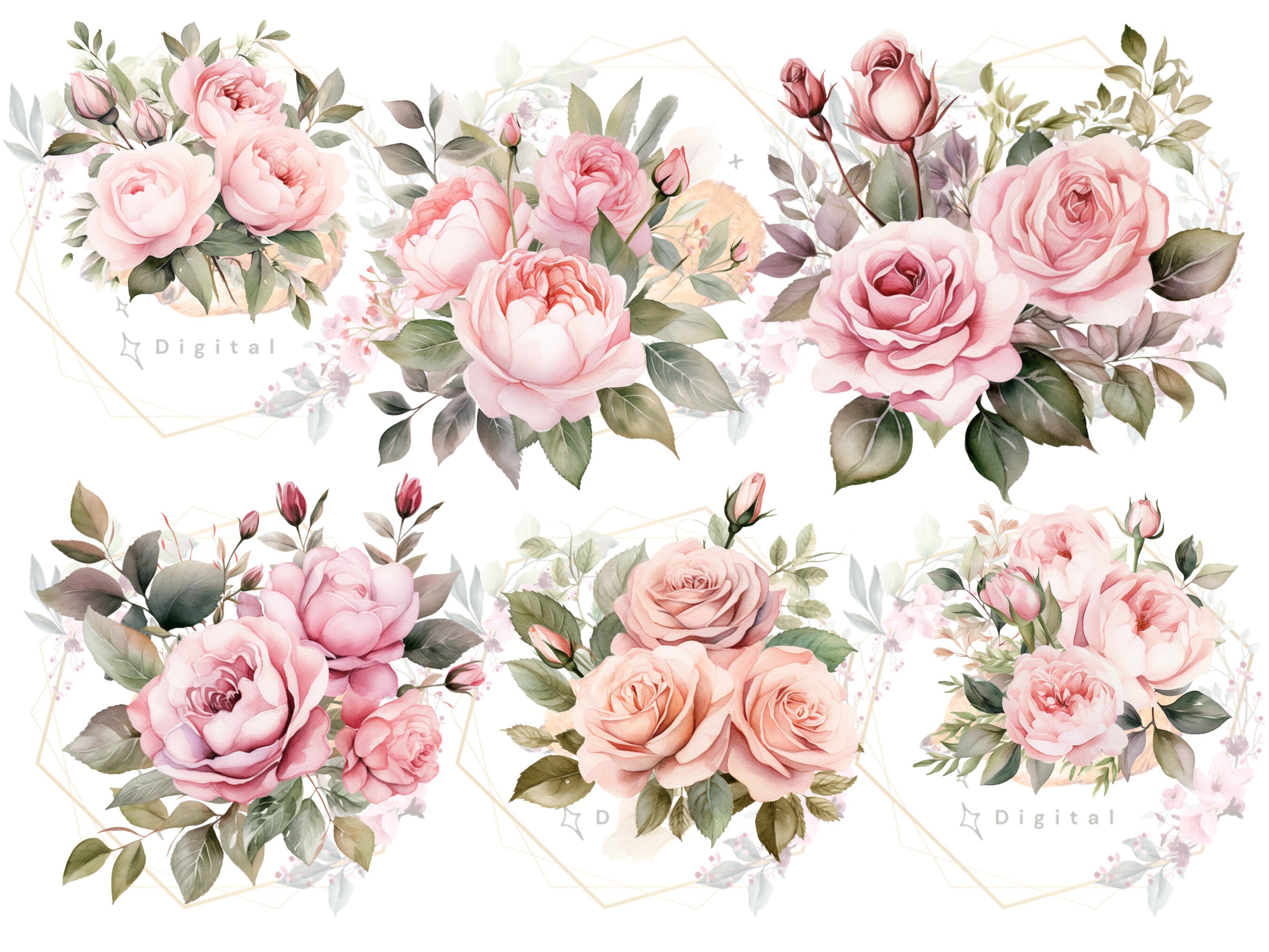 Watercolor Blush Rose Clipart, Pink Rose Clipart, Pink Rose Png ...