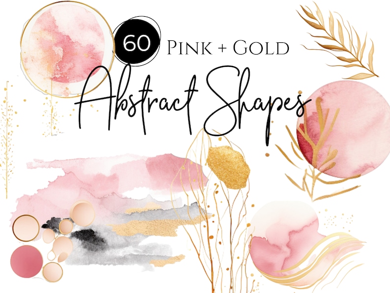 Modern Abstract Clipart | Pink and Gold Abstract Clipart Shapes ...