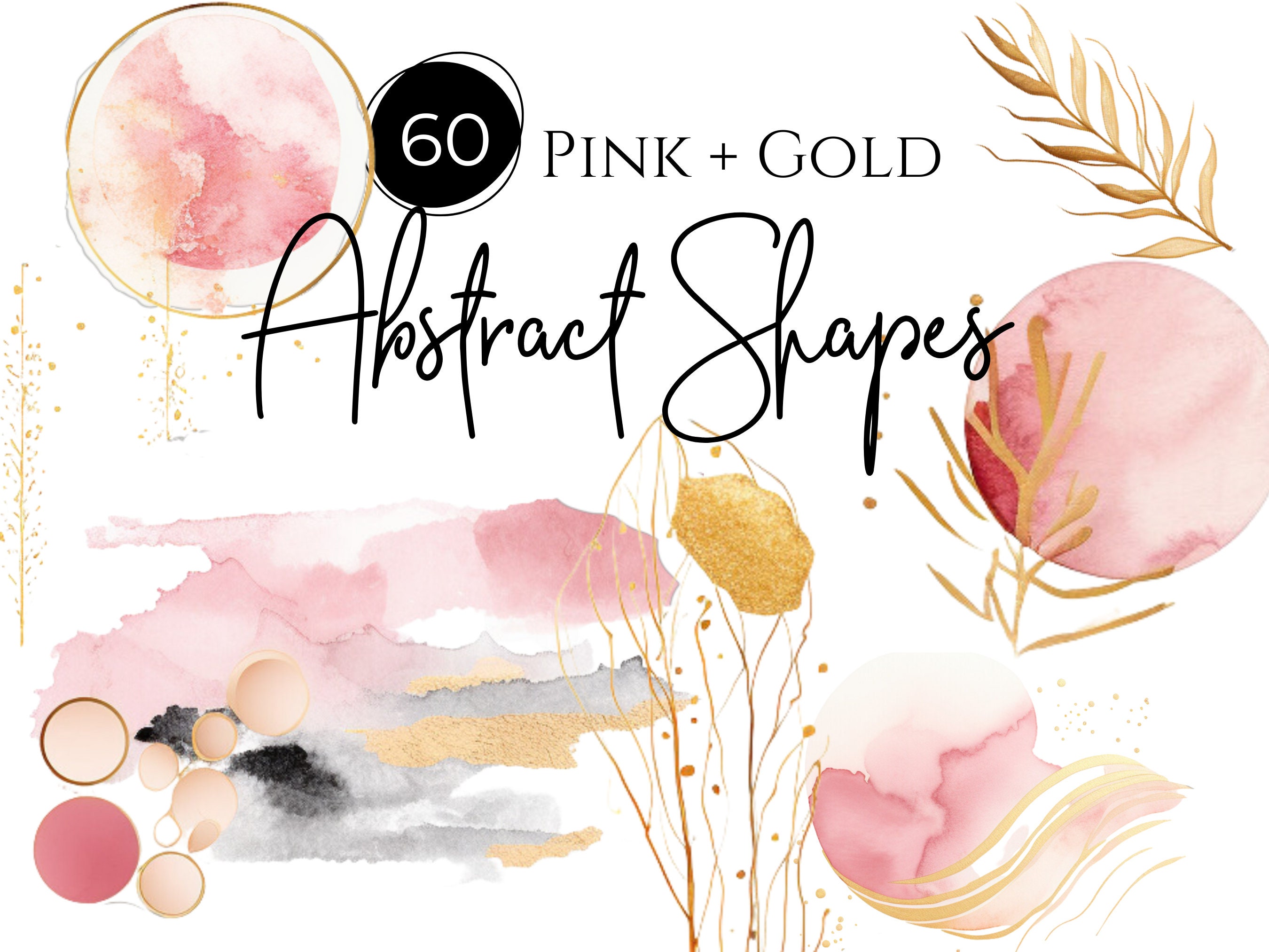 Modern Abstract Clipart | Pink and Gold Abstract Clipart Shapes ...