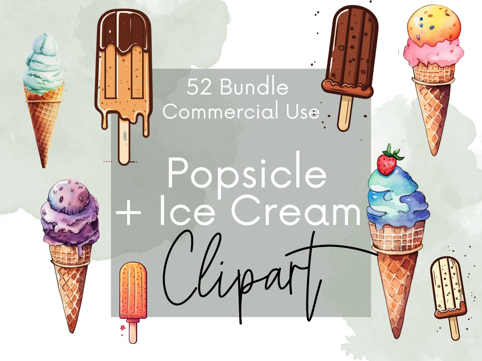 Ice Cream Clipart, Popsicle Clipart, Summer Treats Clipart Bundle, Ice ...