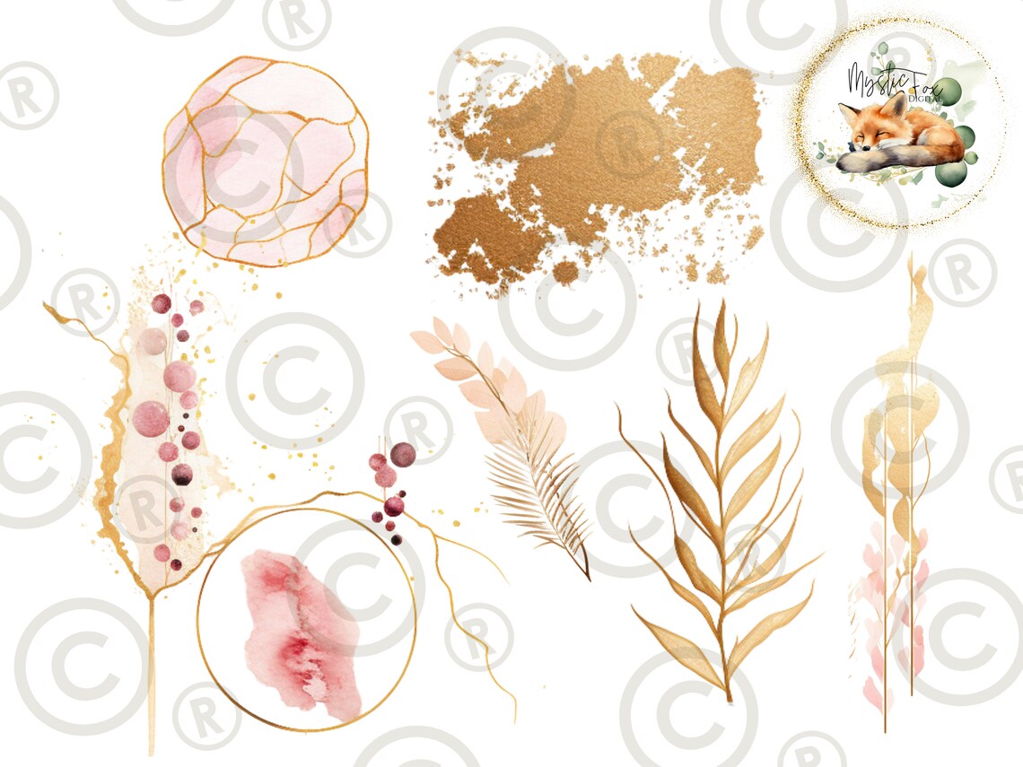 Modern Abstract Clipart Pink and Gold Abstract Clipart Shapes ...
