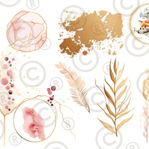 Modern Abstract Clipart | Pink and Gold Abstract Clipart Shapes ...