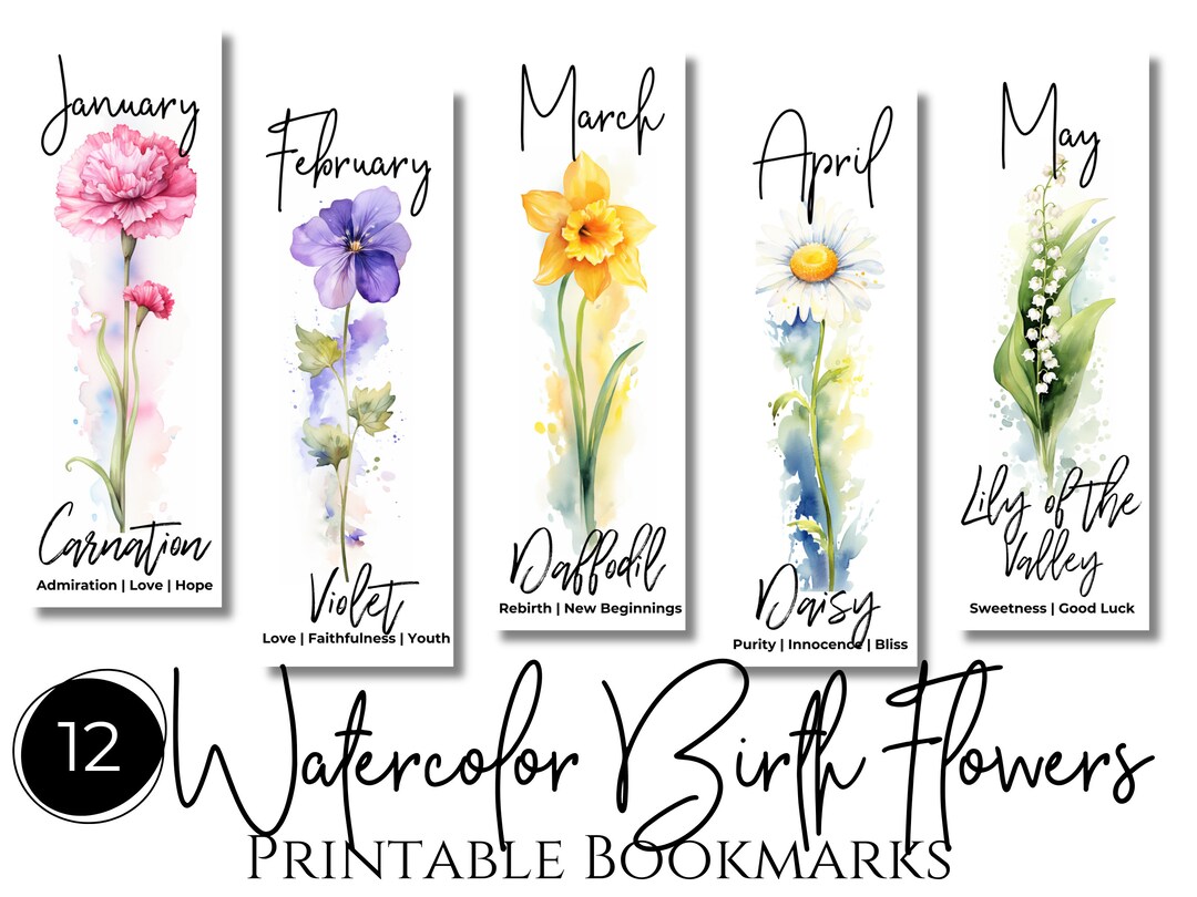 Birthflower Bookmark | Bookmark Printable, 12 Birth Month Flower ...