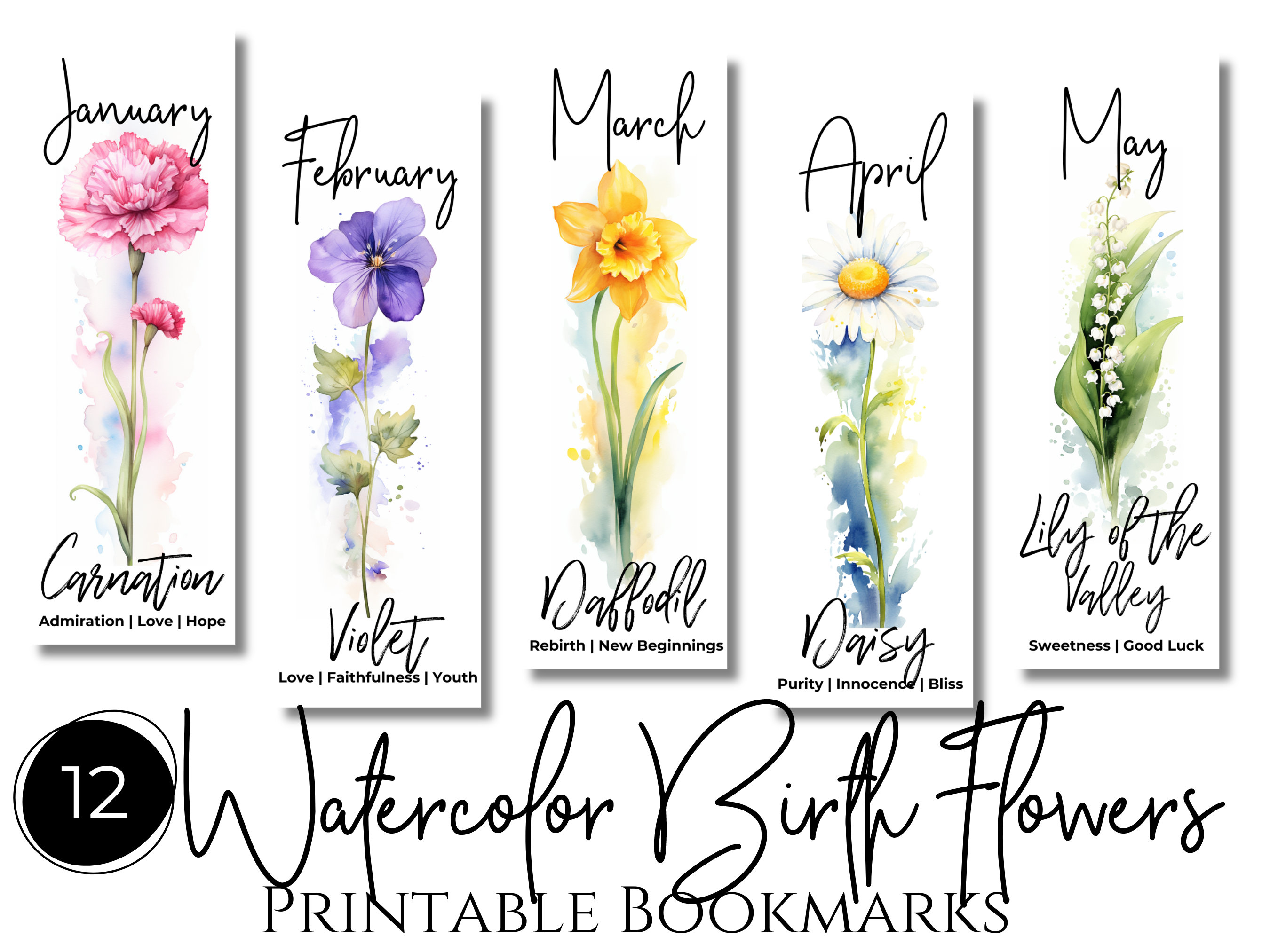 Birthflower Bookmark | Bookmark Printable, 12 Birth Month Flower ...