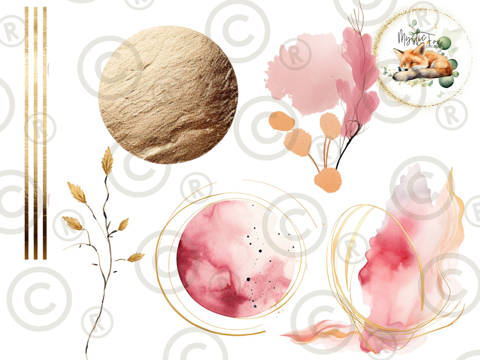 Modern Abstract Clipart | Pink and Gold Abstract Clipart Shapes ...