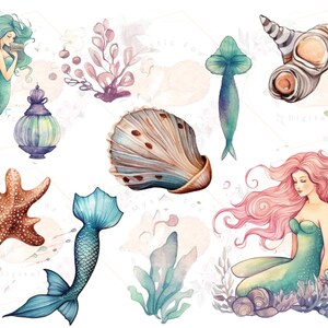 Mermaid Clipart, Watercolor Mermaids, Mermaid Clip Art, Mermaid Tail ...