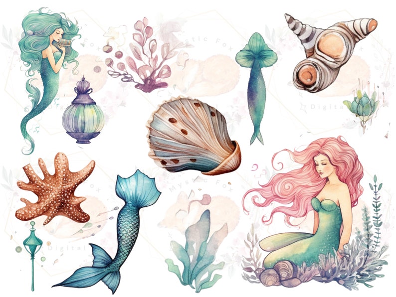 Mermaid Clipart, Watercolor Mermaids, Mermaid Clip Art, Mermaid Tail ...