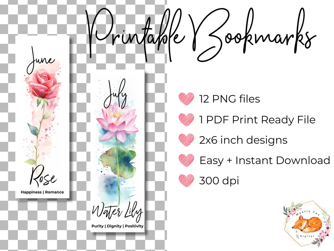 Birthflower Bookmark | Bookmark Printable, 12 Birth Month Flower ...