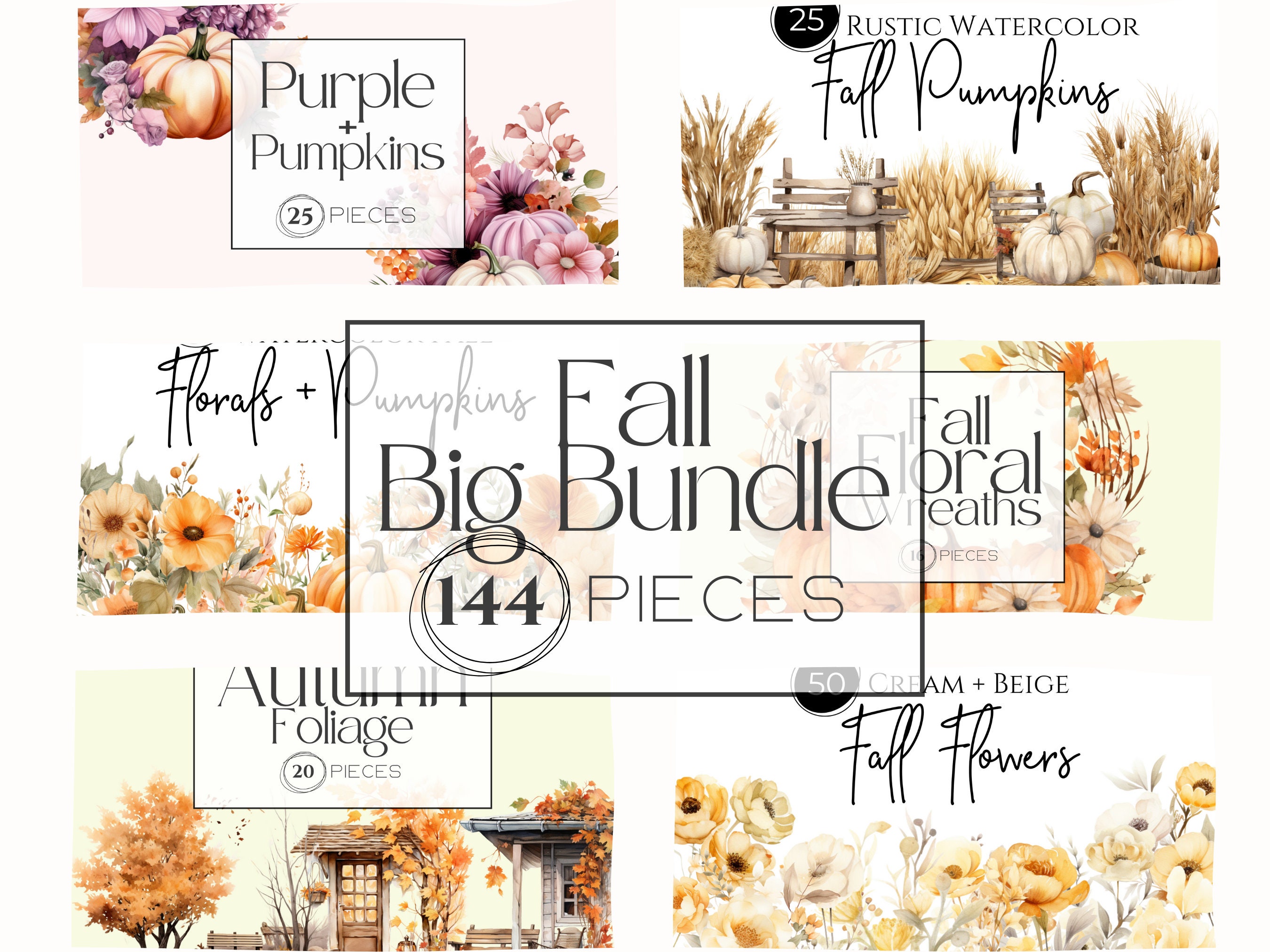 Fall Clipart Bundle | Clipart Bundle, Watercolor Fall Clipart, Autumn ...