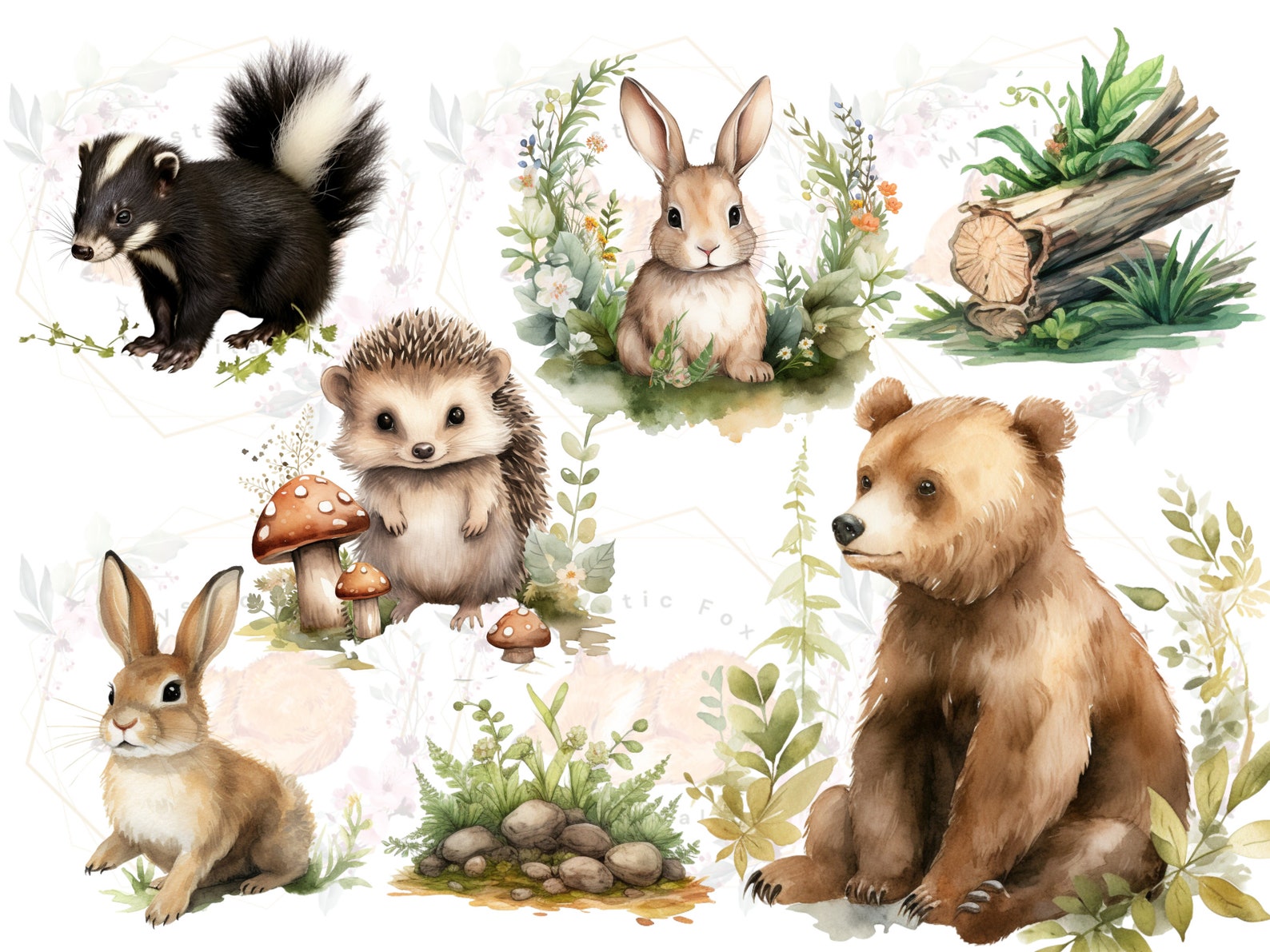 Woodland Animals Clipart, Watercolor Clipart, Watercolor Woodlands ...