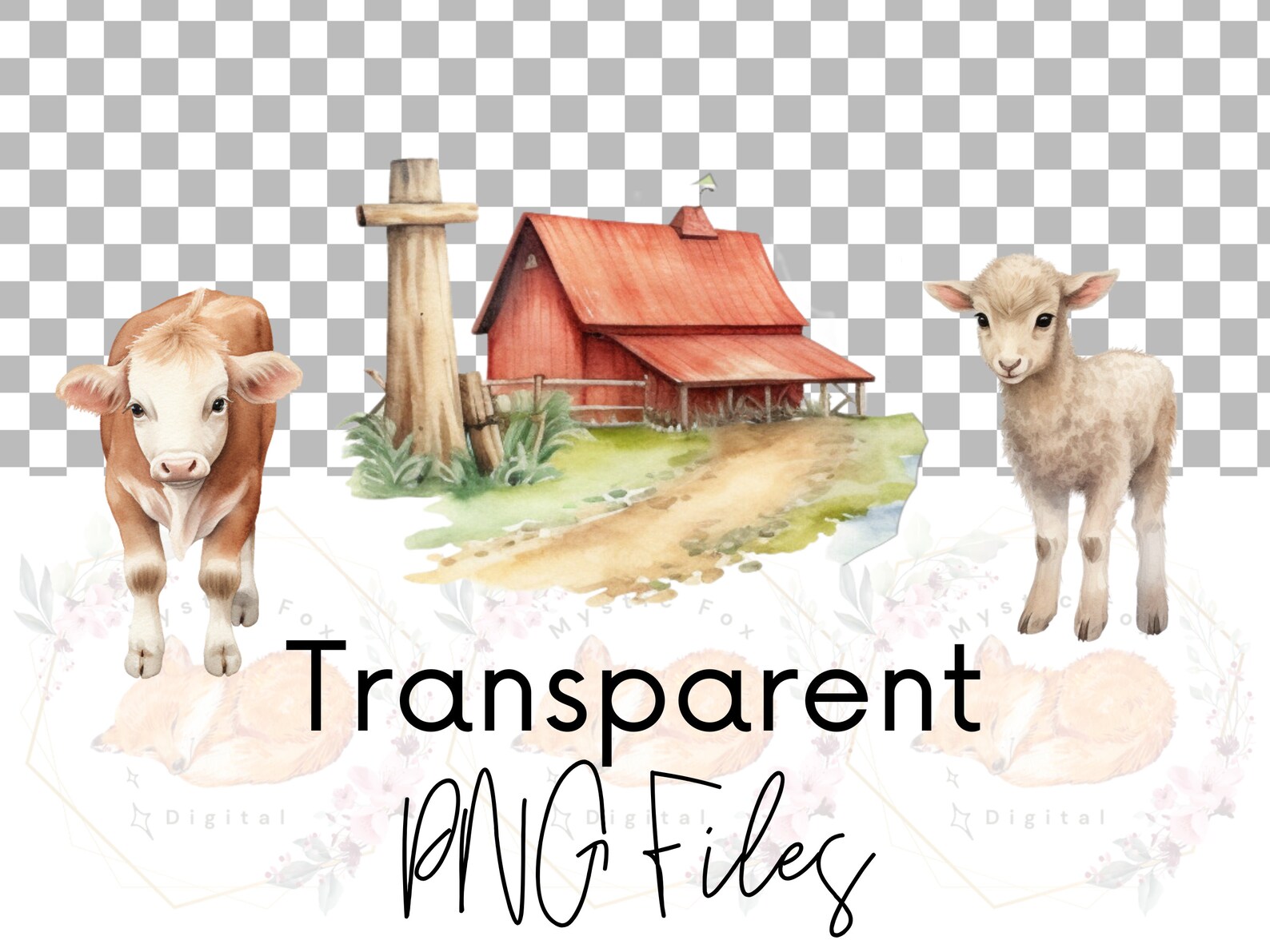 Watercolor Baby Farm Animals Clipart, Farm Scene Clipart, Cute Farm ...