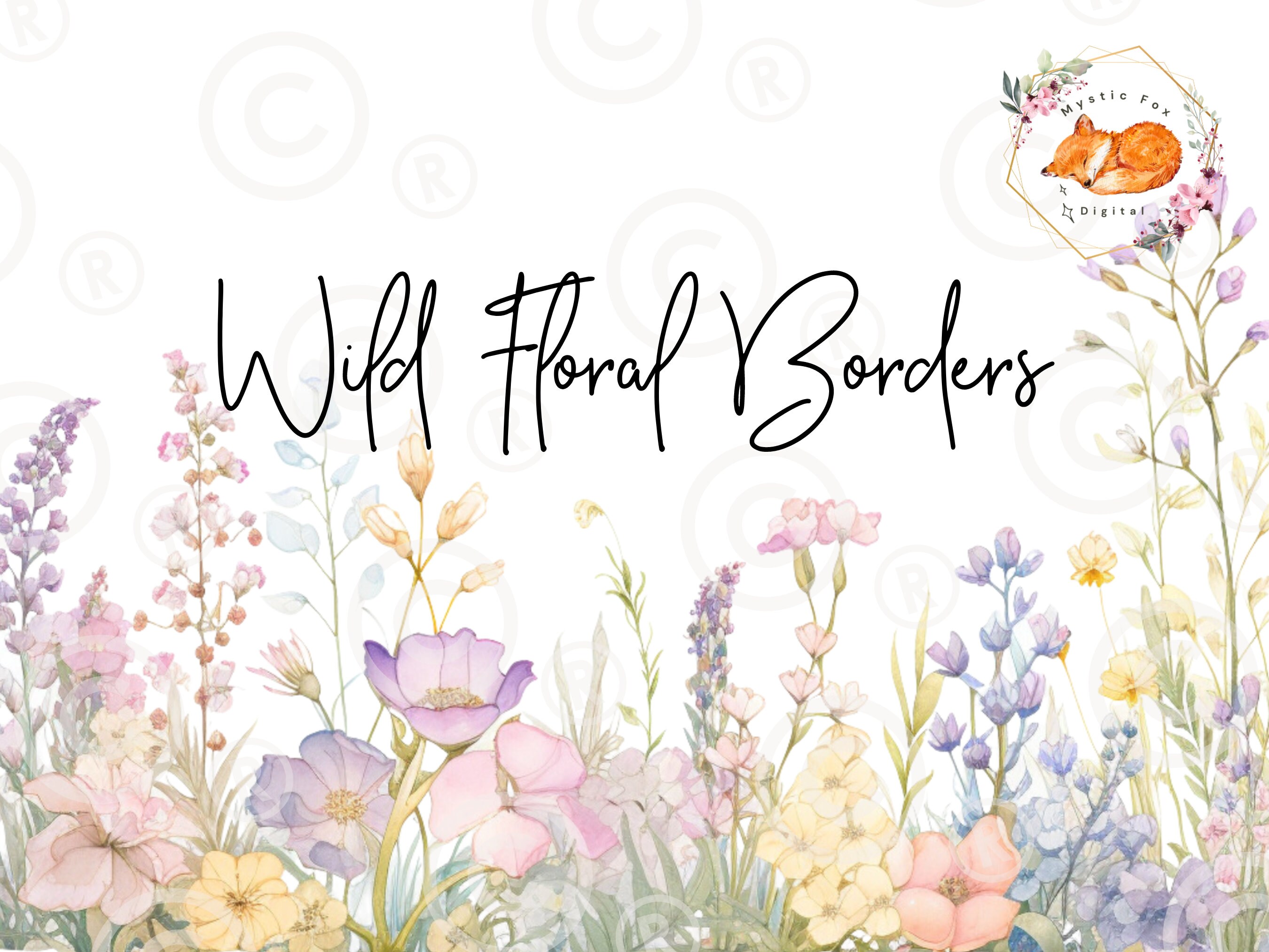 Wildflower Border Clipart, Pastel Watercolor Florals, Papercraft ...