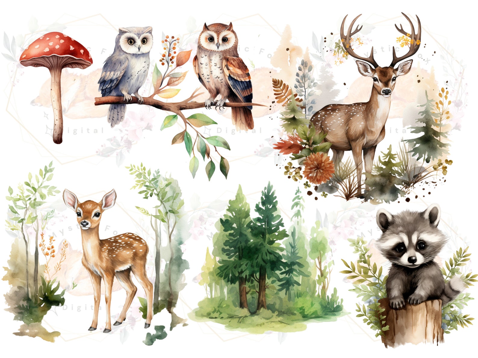 Woodland Animals Clipart, Watercolor Clipart, Watercolor Woodlands ...