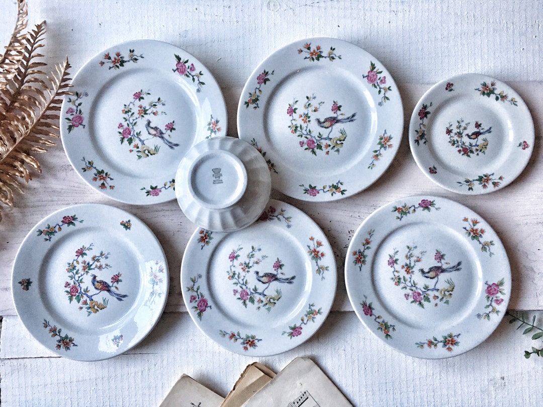 Old Ceramic Plates, 6 Plates + 1 Bowl, Vintage Porcelain Tableware ...