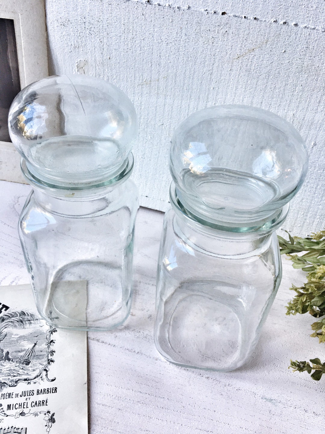 Vintage French 2 FLACONS OLD POTS in Antique Glass France Cooking ...