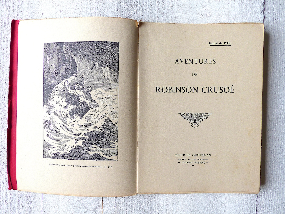 Old Book ROBINSON CRUSOE by D.DEFOË Editions Casterman Red Book Children's Book Vintage ...