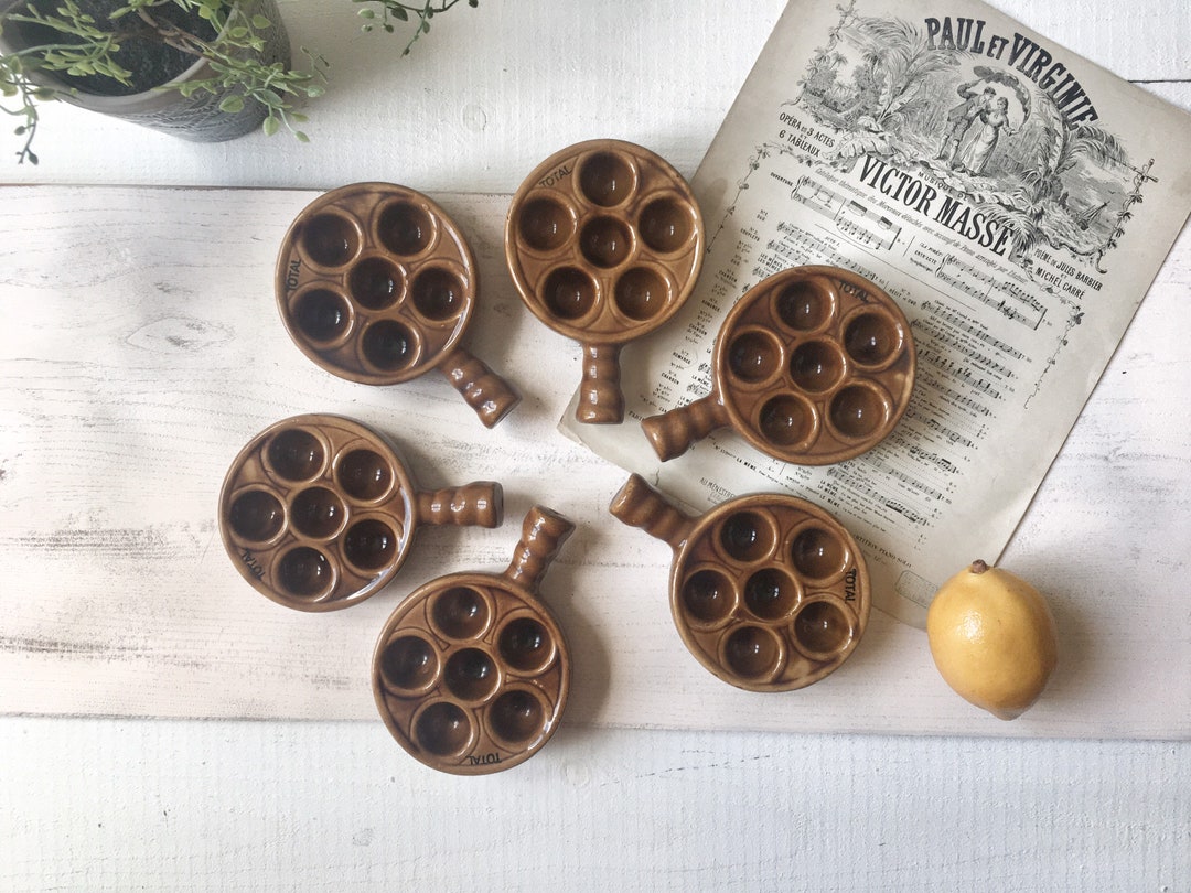 TOTAL 6 Vintage Snail Cassolettes Old Brown Ceramic Old Dish Seventies ...