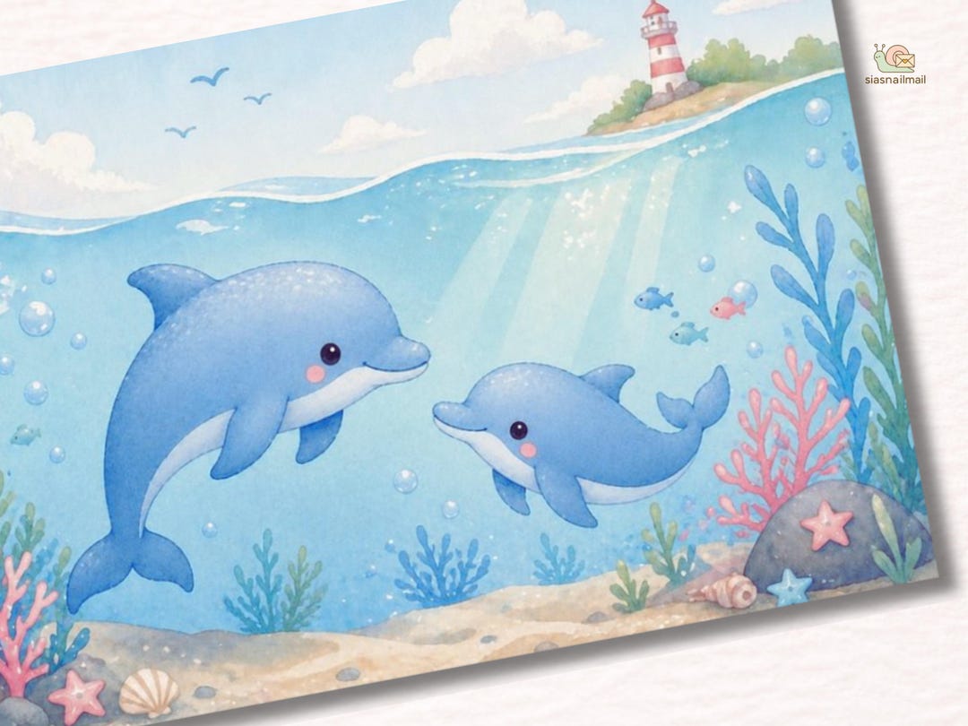 Dolphin Postcard Sea – Cute Dolphins Underwater World – Maritime ...