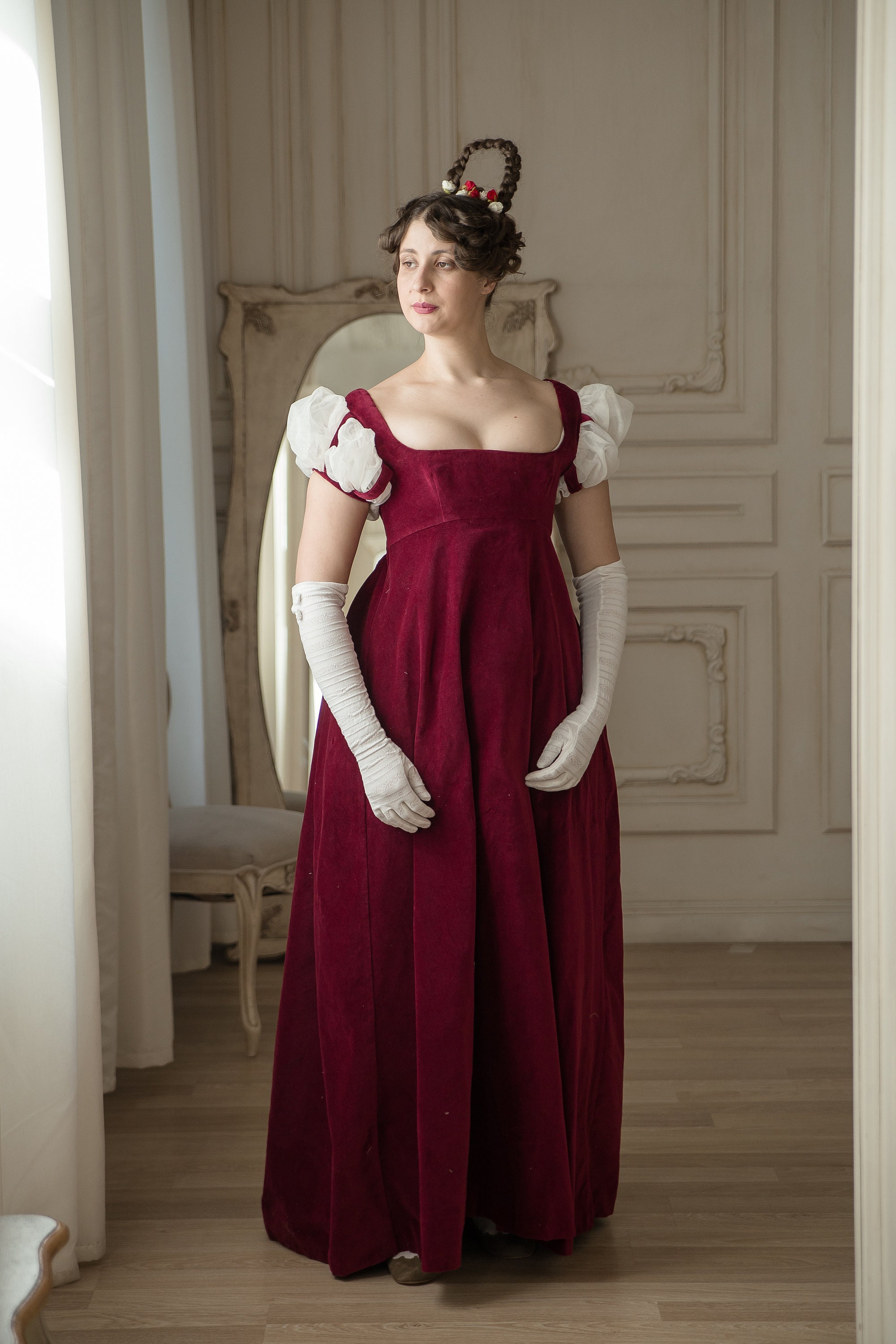 1810s Regency Velvet High Waist Dress Napoleonic Evening and - Etsy Canada