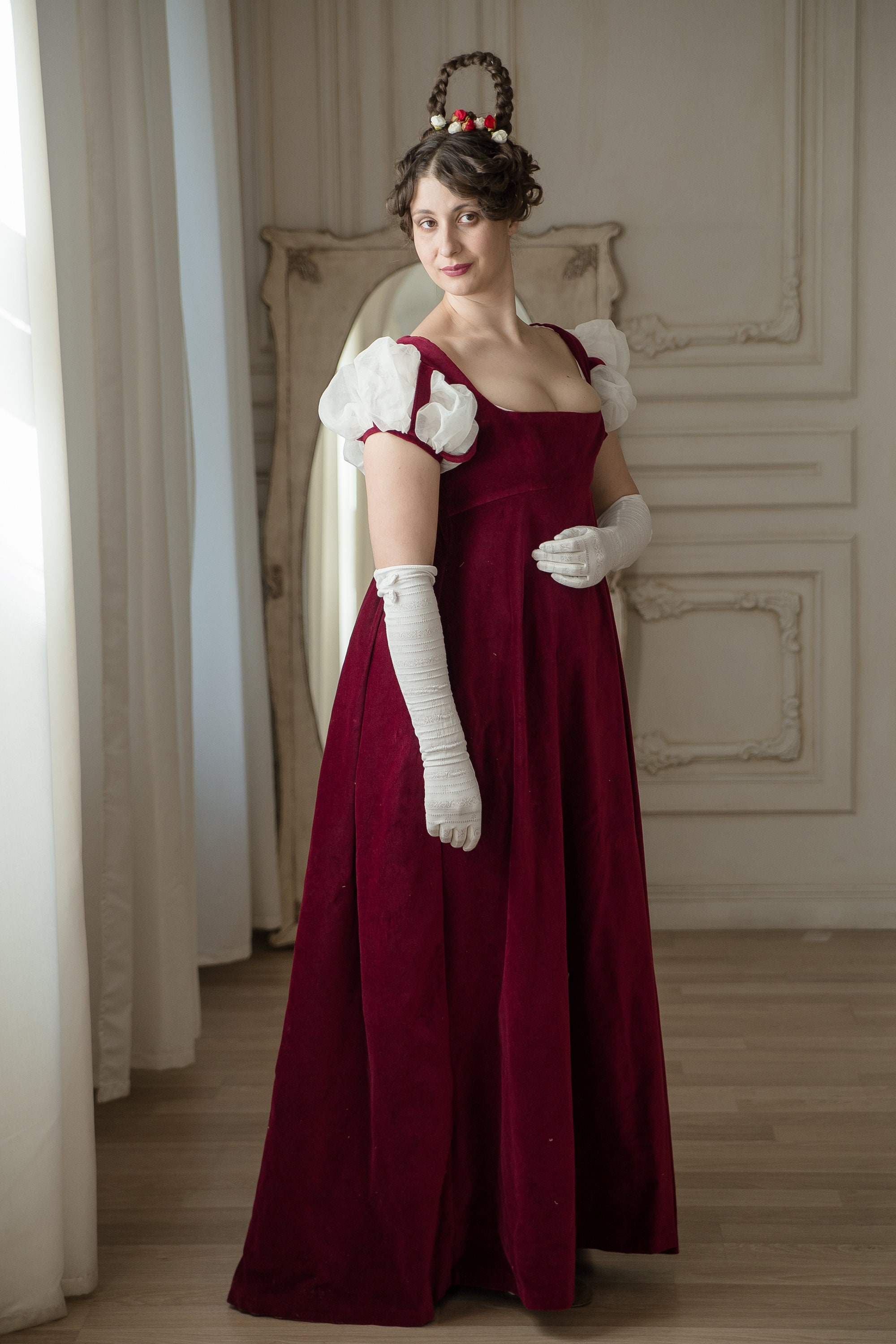 1810s Regency Velvet High Waist Dress Napoleonic Evening and - Etsy Canada