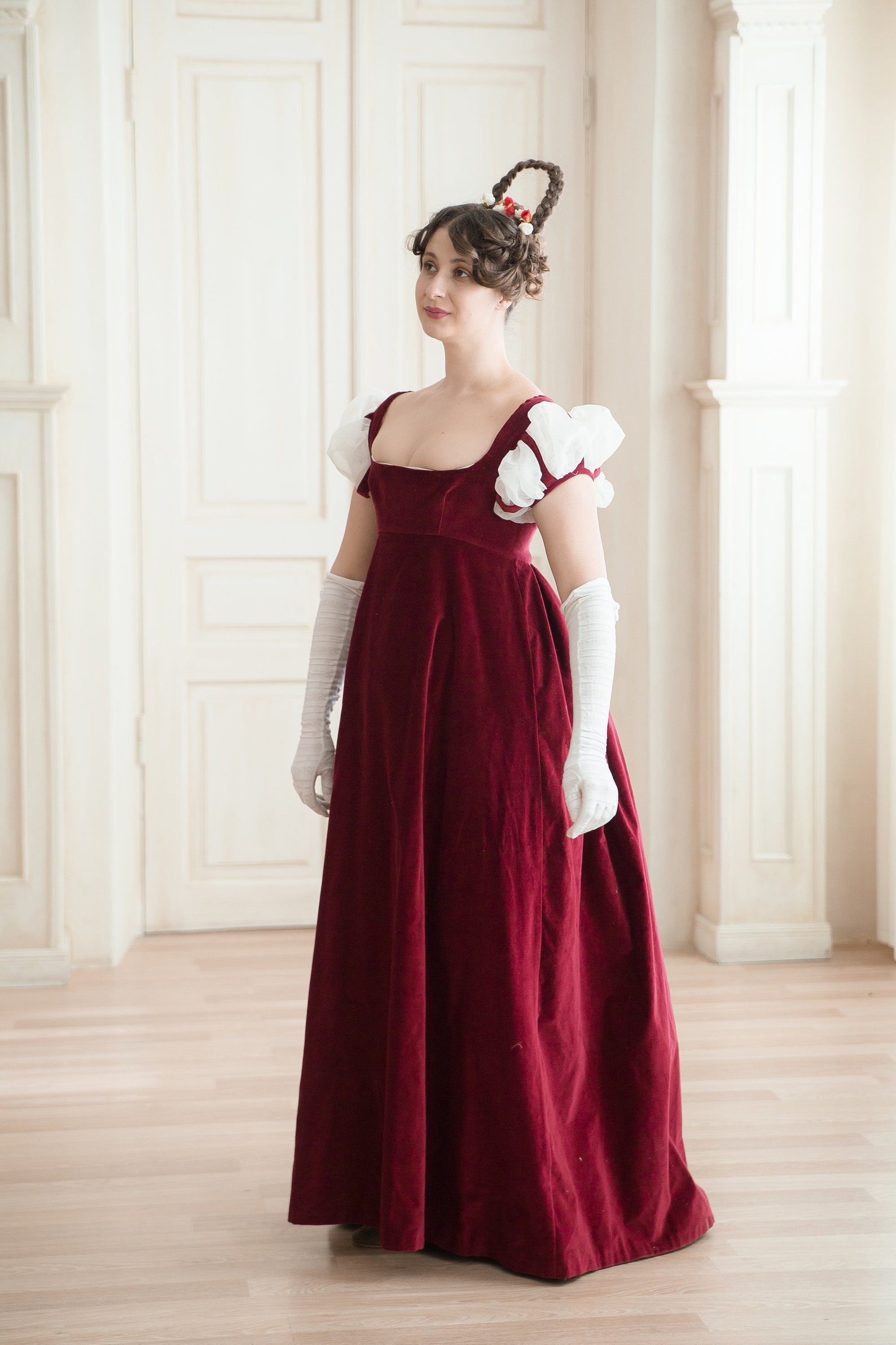 1810s Regency Velvet High Waist Dress Napoleonic Evening and - Etsy Canada