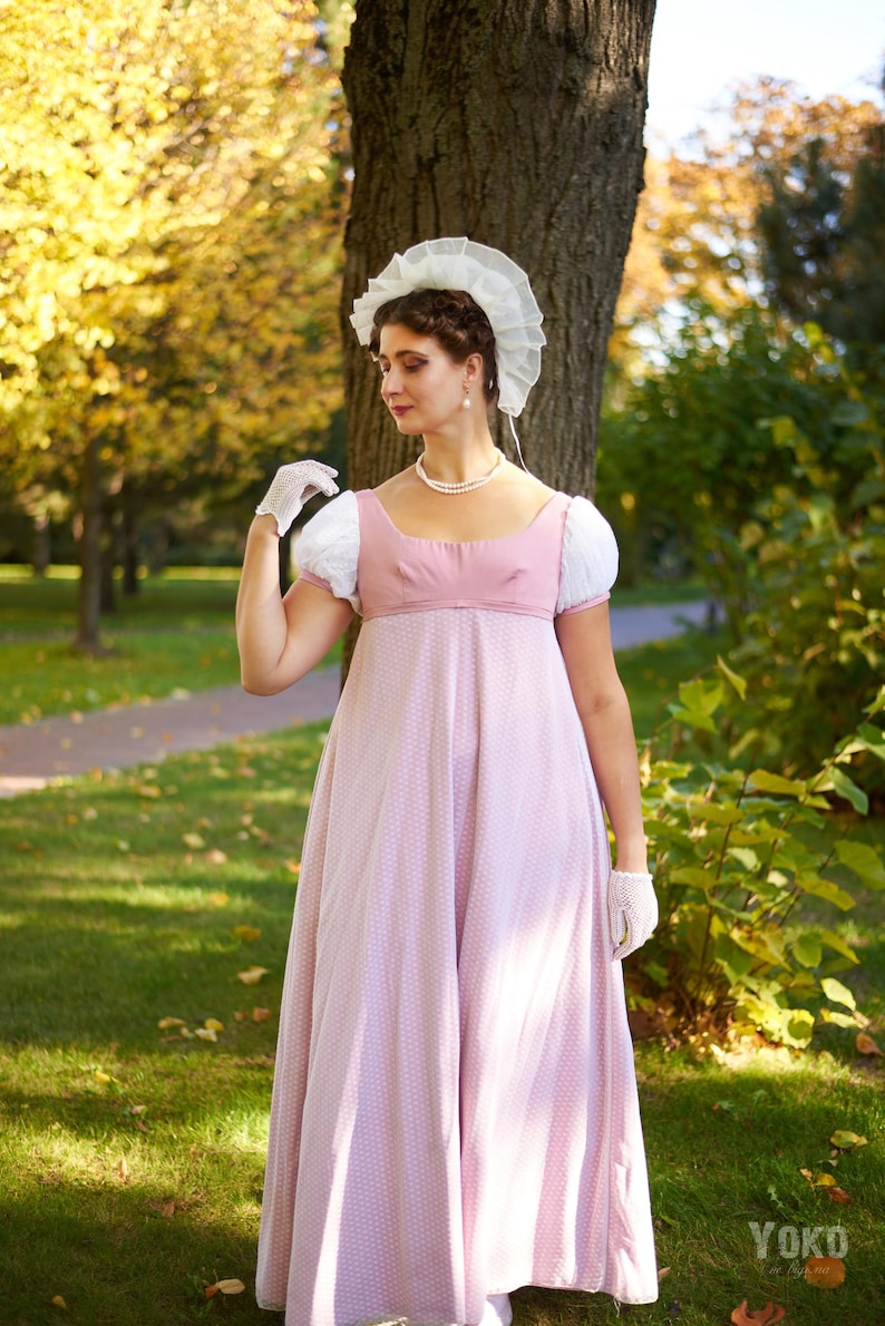 Rose and White Regency Jane Austen Dress Napoleonic Cotton Gown - Etsy