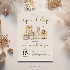 Holiday Sip and Shop Invitation Template, Editable Store Boutique Sip ...
