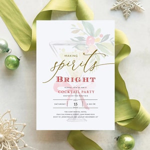 Making Spirits Bright Christmas Party Invitation, Christmas Cocktail ...