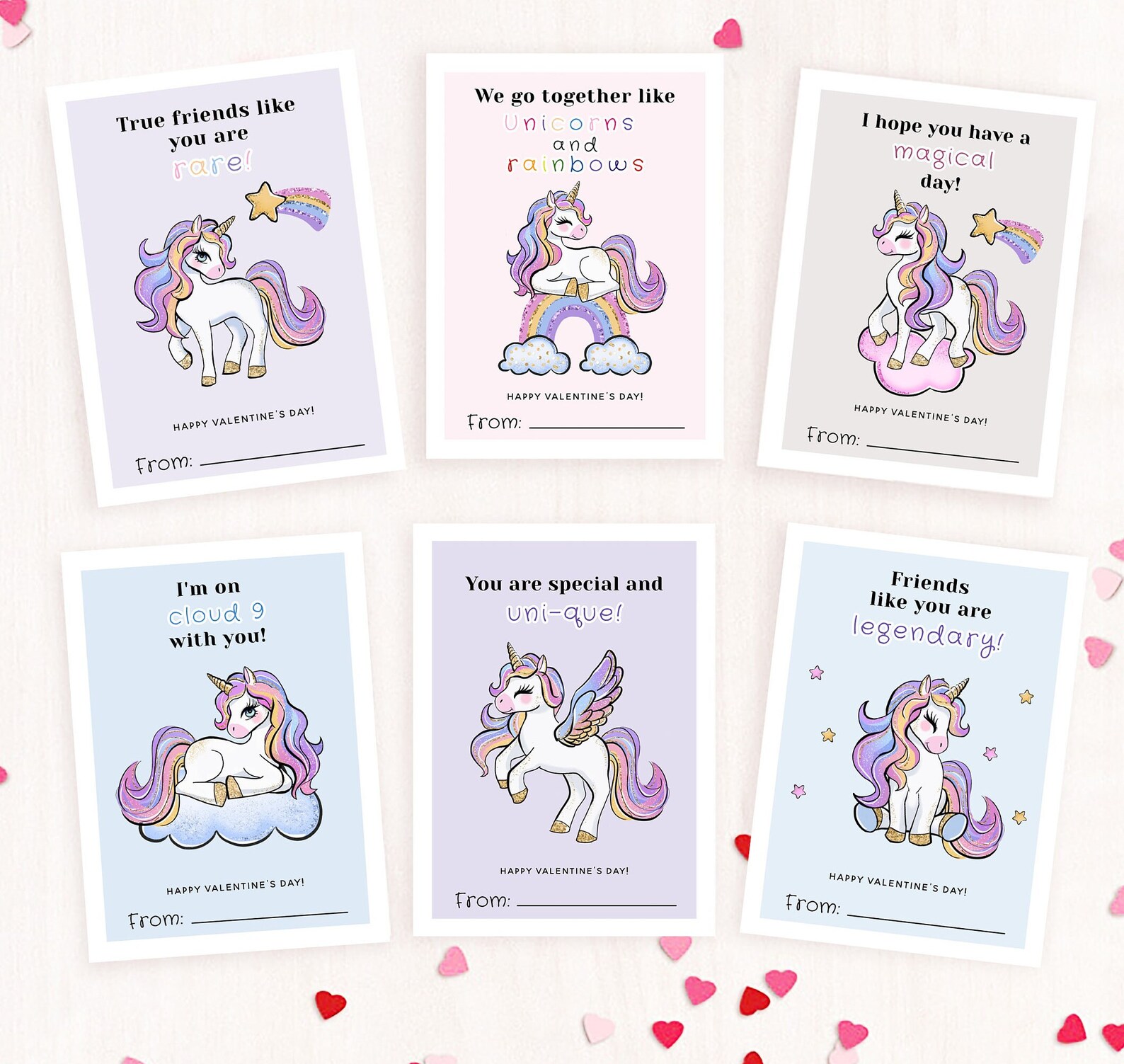 Printable Unicorn Valentine's Day Cards, Valentine's Day Cards for Kids ...