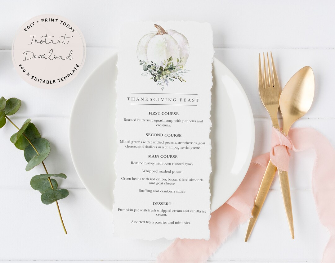 Watercolor Pumpkin Friendsgiving Menu Template • Editable Thanksgiving ...