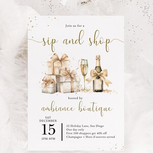 Holiday Sip and Shop Invitation Template, Editable Store Boutique Sip ...