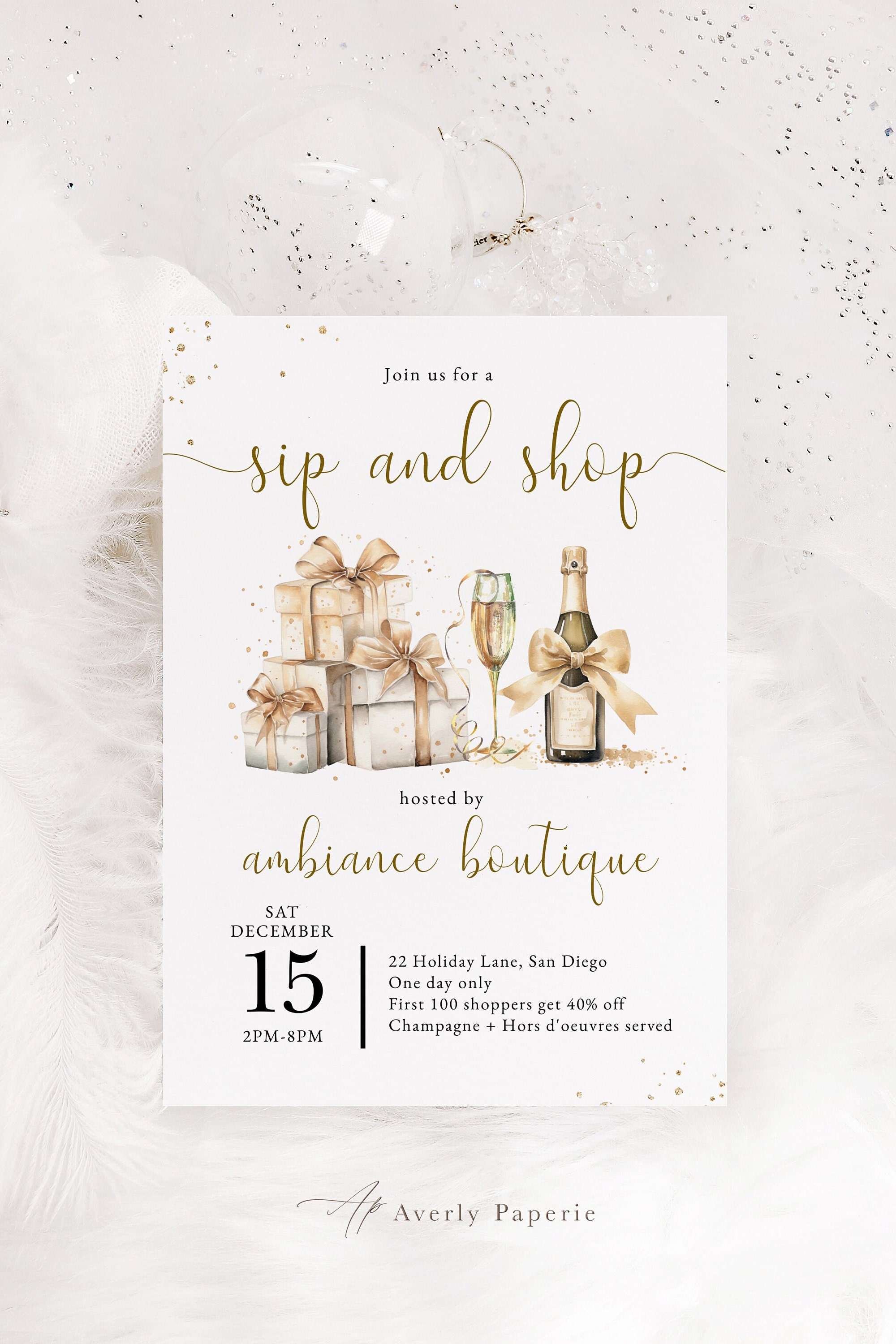 Holiday Sip and Shop Invitation Template, Editable Store Boutique Sip ...