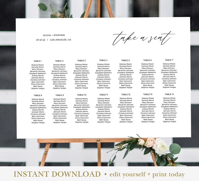 Minimalist Seating Chart Template Elegant Seating Chart - Etsy