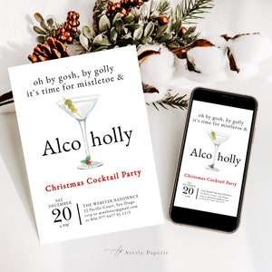 Christmas Cocktail Party Invitation Template, Time for Mistletoe and ...