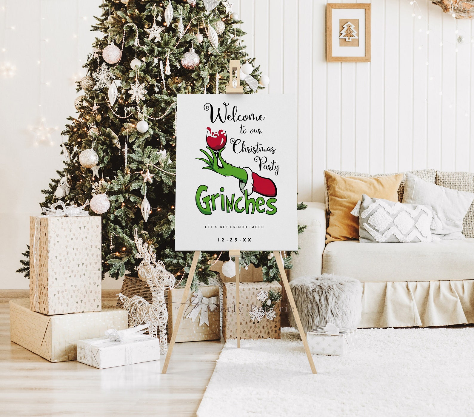 Funny Christmas Welcome Sign Template, Let's Drink up Grinches Welcome ...