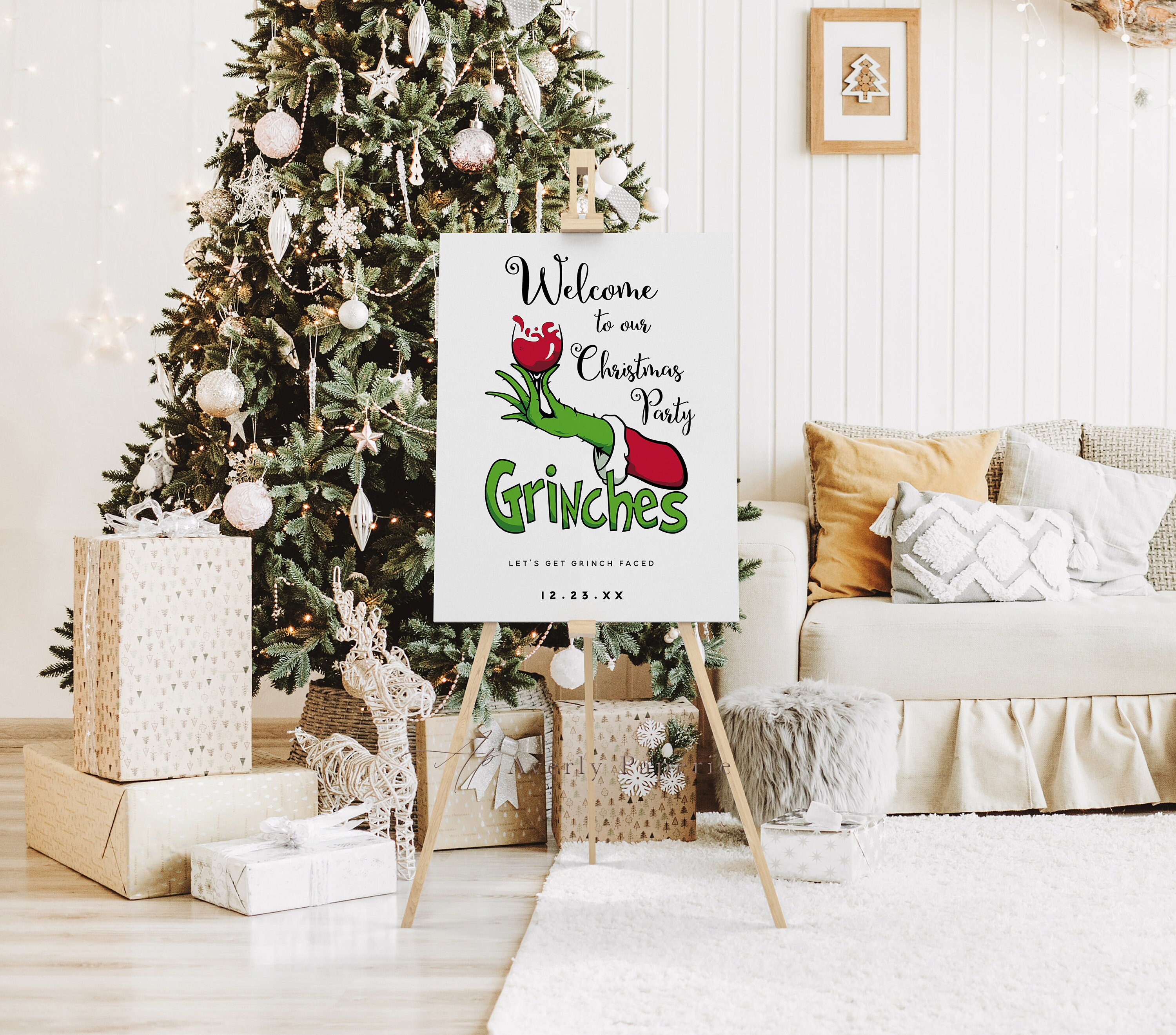 Funny Christmas Welcome Sign Template, Let's Drink up Grinches Welcome ...