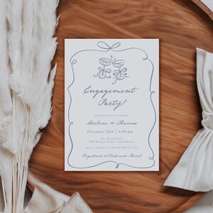 Hand Drawn Engagement Invitation Template, Dusty Blue Engagement Party ...