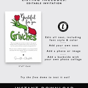 Grateful for You Grinches Christmas Party Welcome Note, Grinch ...