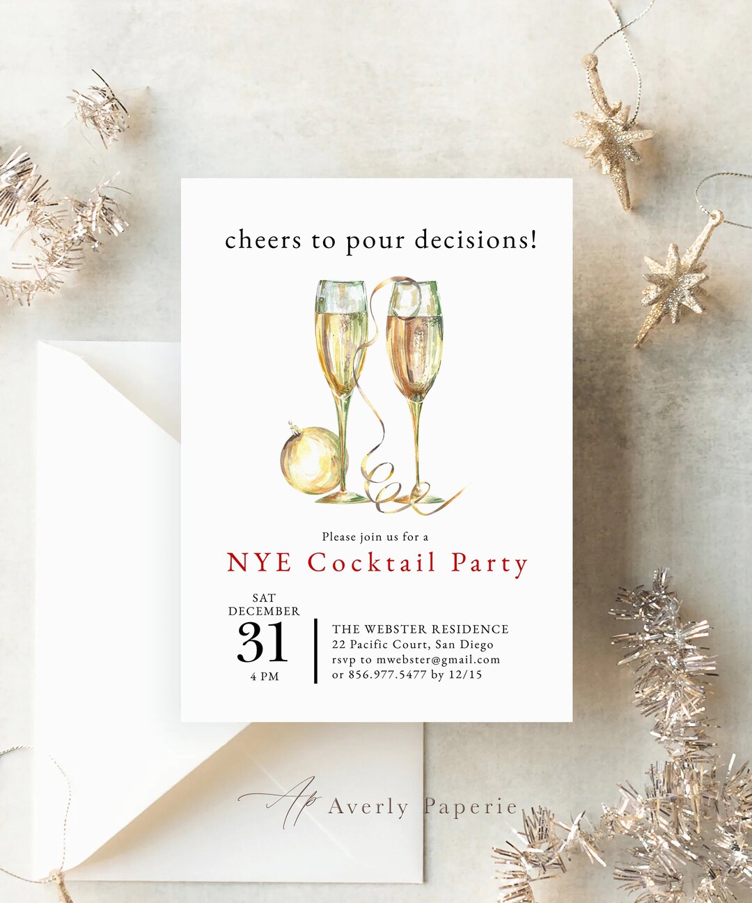 NYE Cocktail Party Invitation Template, Cheers to Pour Decisions New ...