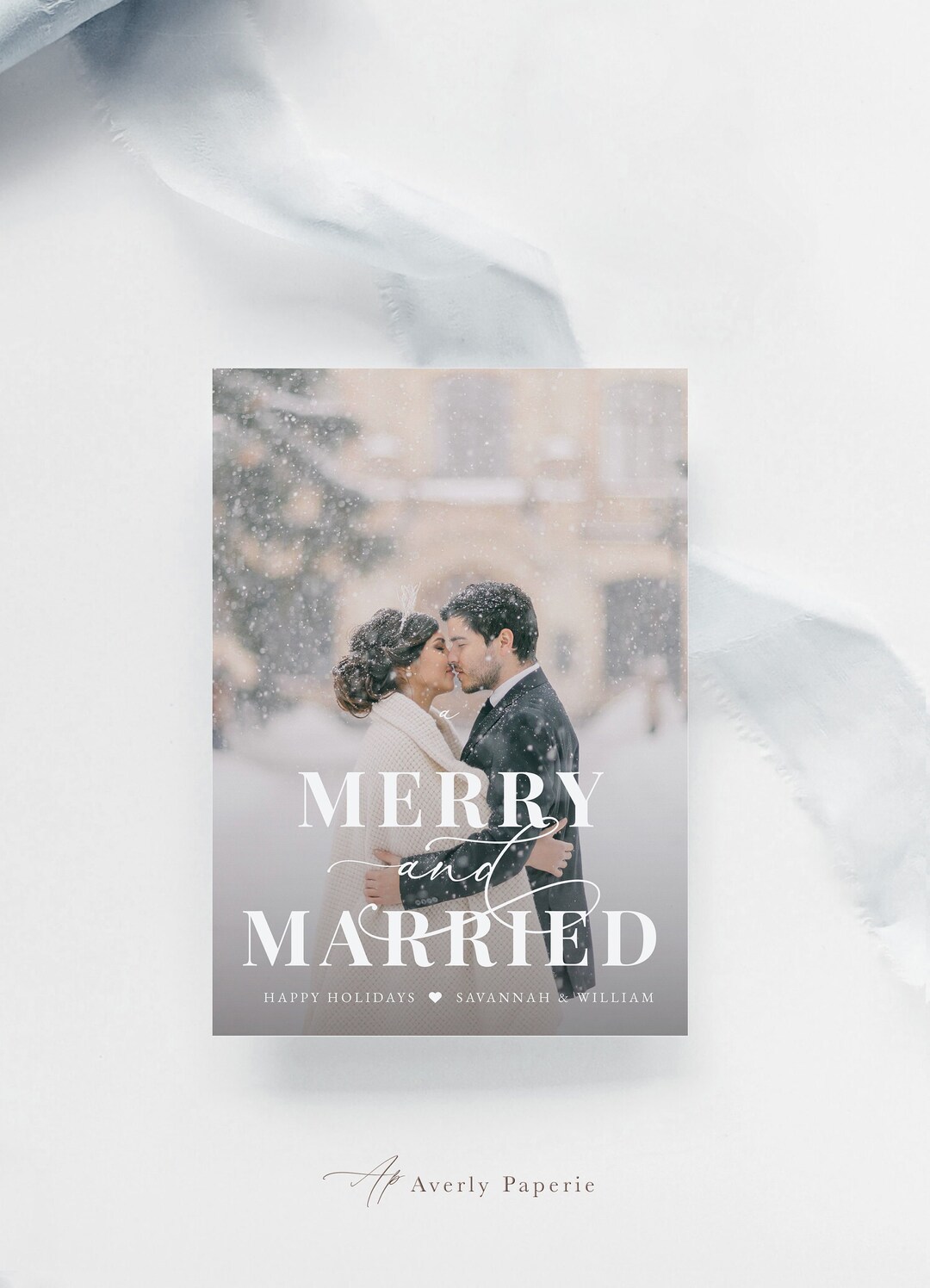 Just Married Christmas Card Photo Template, Merry and Married Christmas ...