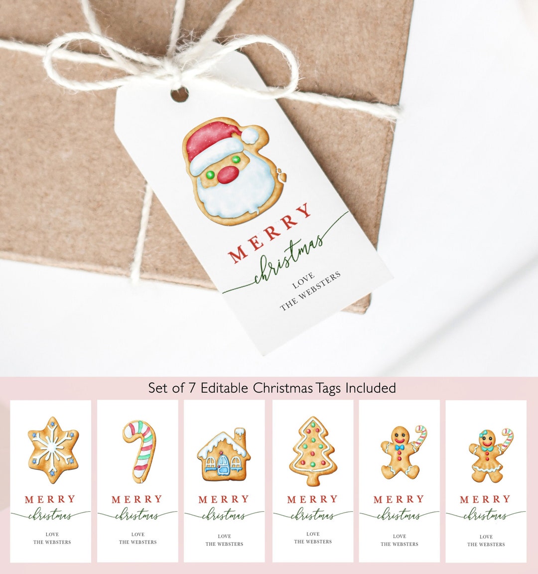 Gingerbread Cookie Christmas Gift Tags, Santa Holiday Gift Tags ...
