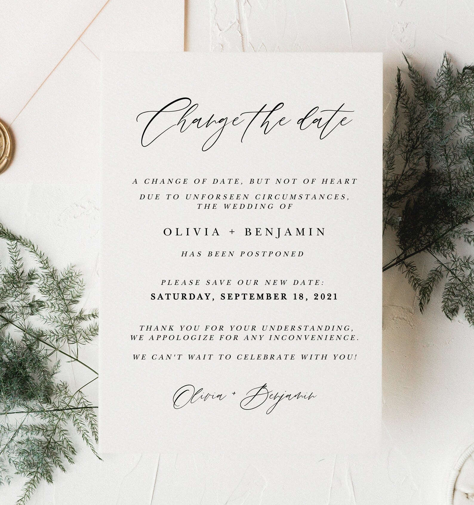 Postpone Wedding Card Template, Change the Date, Cancelled Wedding ...
