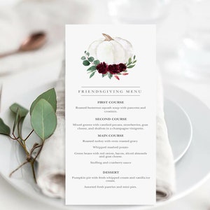 Printable Friendsgiving Menu Template, Thanksgiving Pumpkin Menu With ...