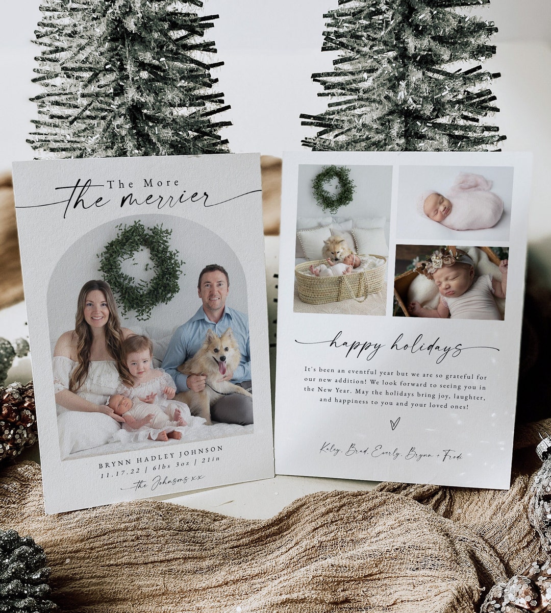 New Baby Christmas Card Announcement, the More the Merrier Newborn ...