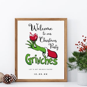 Funny Christmas Welcome Sign Template, Let's Drink up Grinches Welcome ...