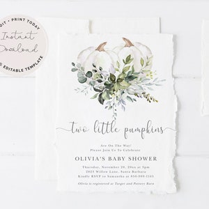 Fall Twin Baby Shower Invitation Template, Two Little Pumpkins Baby ...